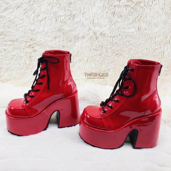 Demonia | Shoes | Red Patent Platform Goth Punk Ankle Boots | Poshmark